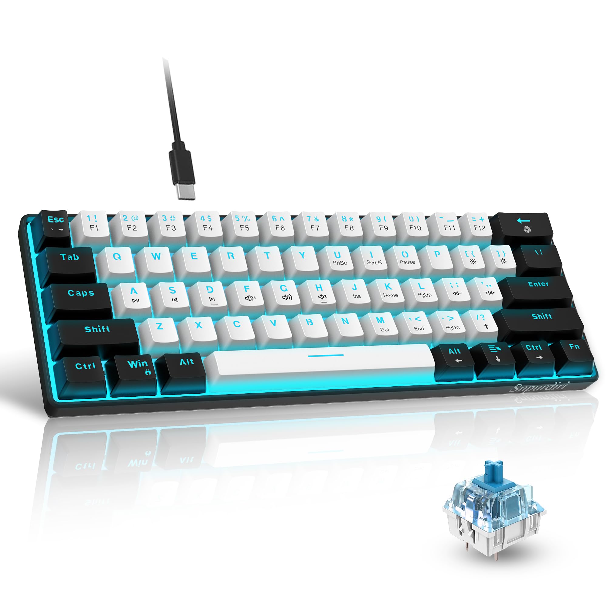 Mua 60% Wired Mechanical Gaming Keyboard, Ice Blue LED Backlit 61 Keys ...