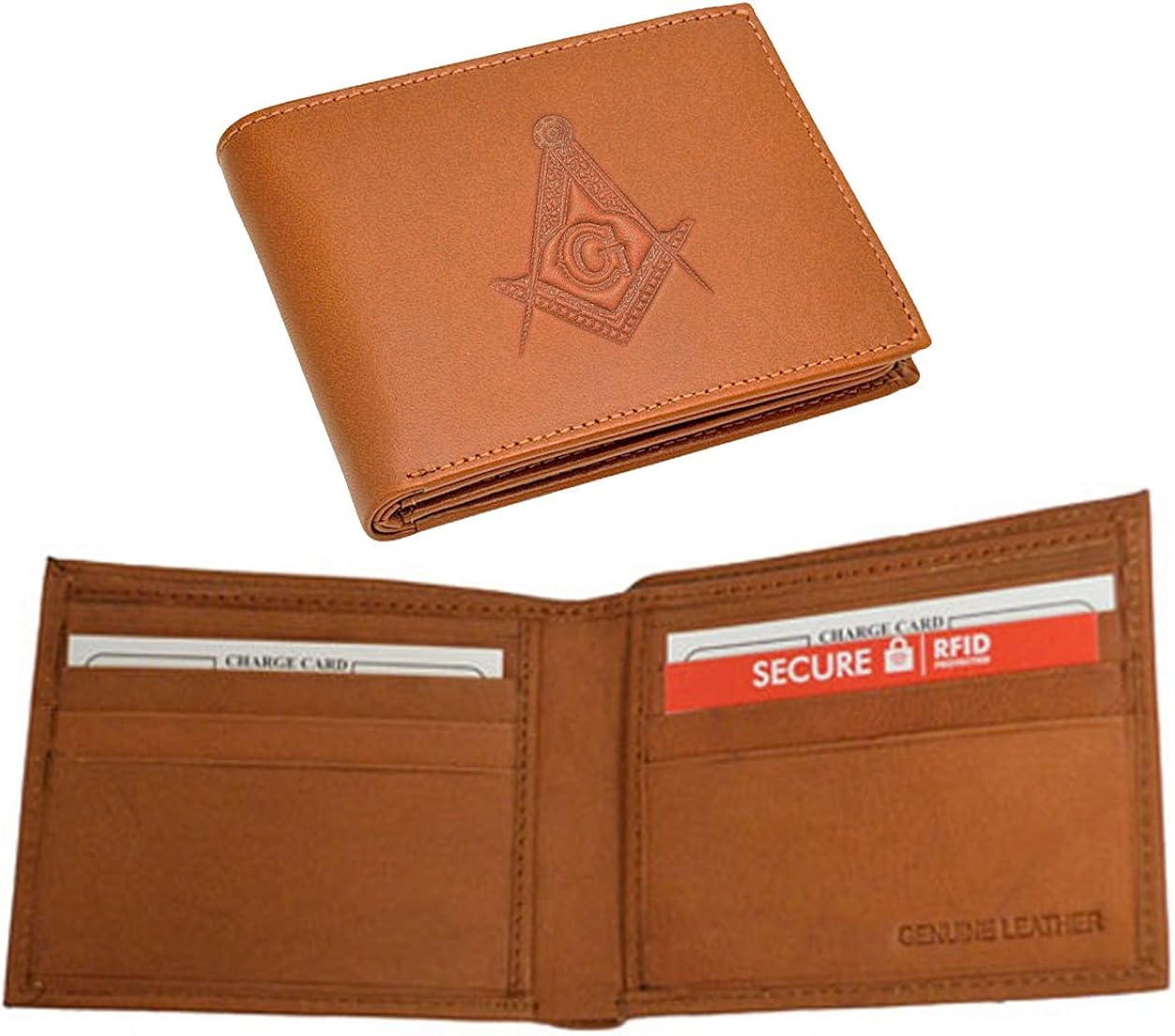 One (1) Masonic Tan Brown leather Wallet with Masonic Compass and ...