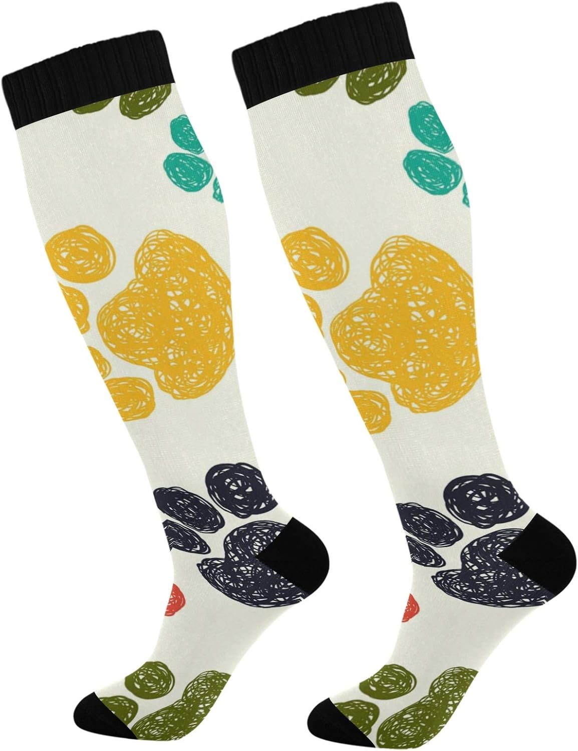 PUXUQU Colorful Paw Print Men' Women' Over Knee Thigh High Long Socks 1 ...