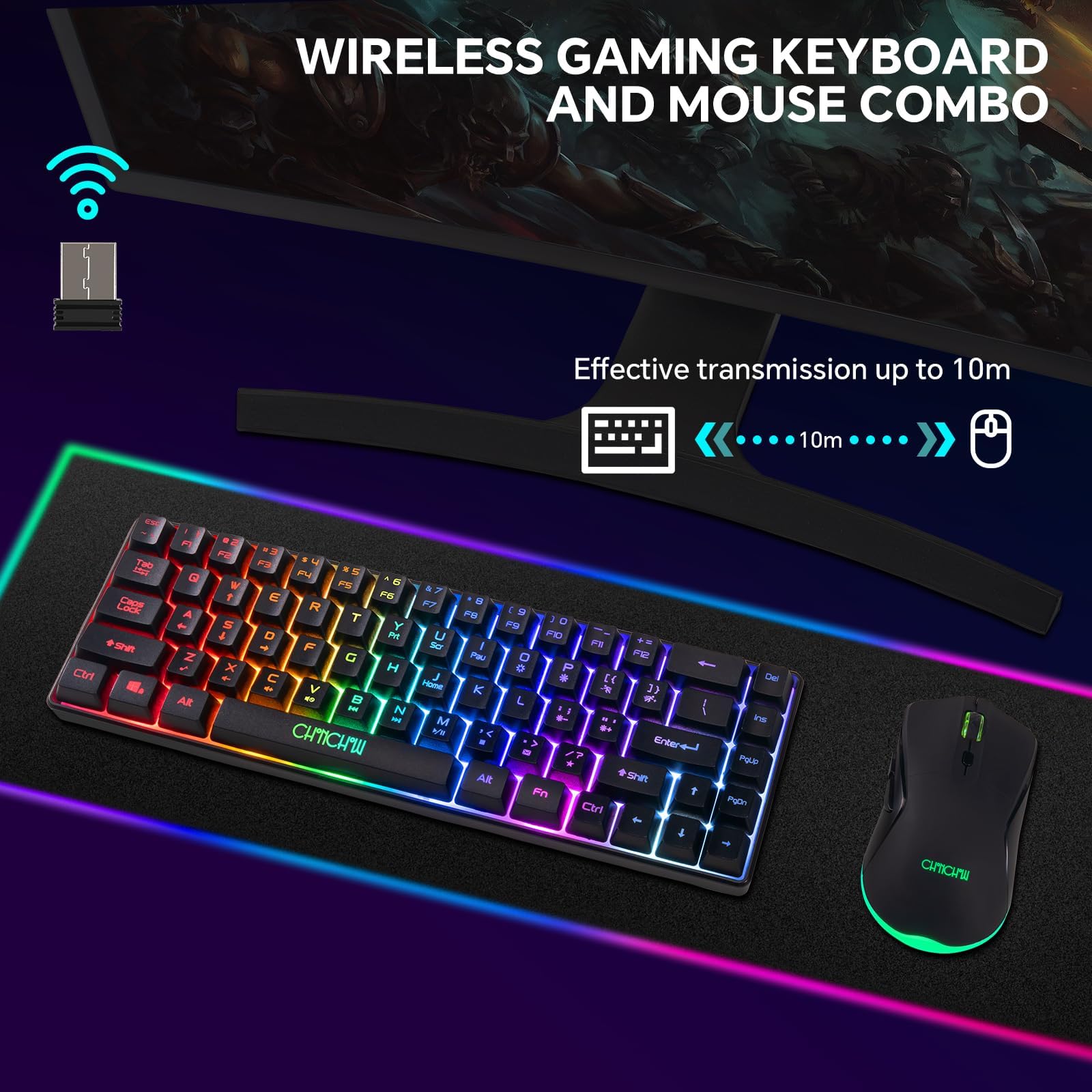 Mua CHONCHOW 60% Wireless Gaming Keyboard and Mouse Combo, RGB Backlit ...