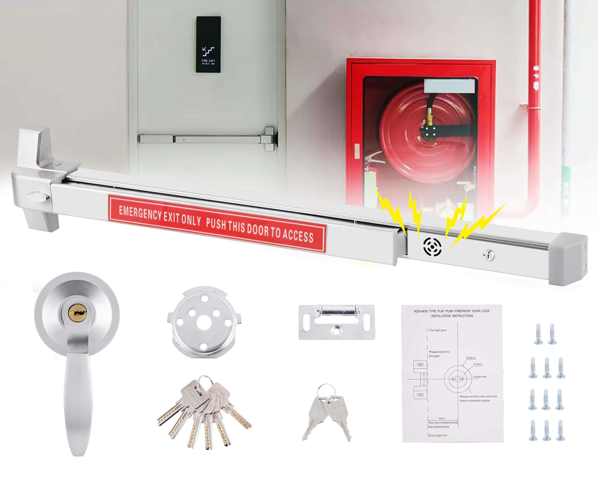 Commercial Door Push Bar Panic Exit Device with Alarm Exterior Lever ...