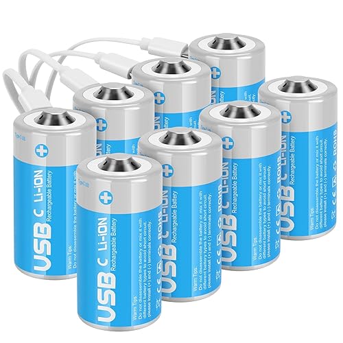Rechargeable Lithium C Batteries with 4 in 1 USB-C Charge Cable,8 Pack ...