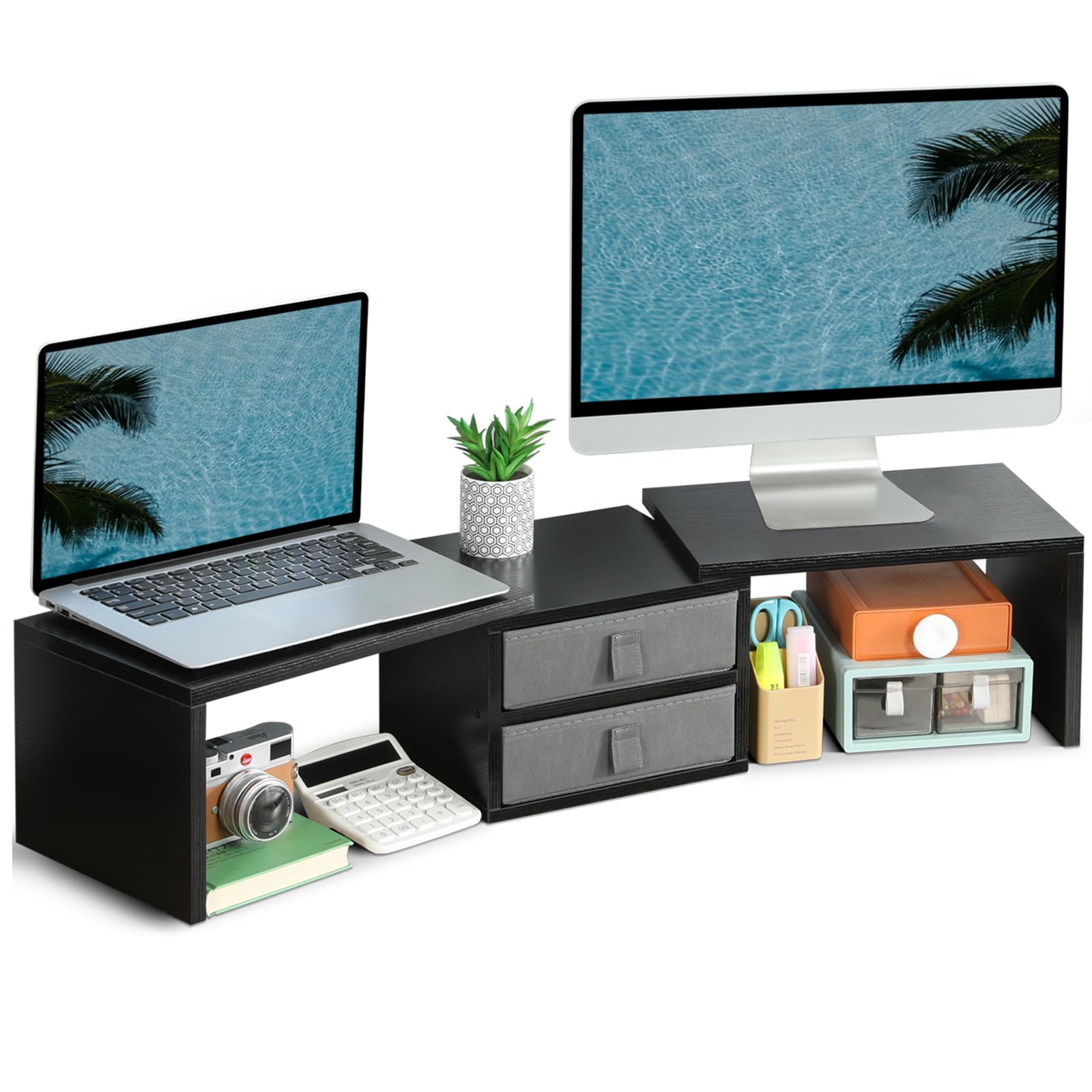 TEAMIX Dual Monitor Stand Riser with 2 Drawers-Length and Angle ...