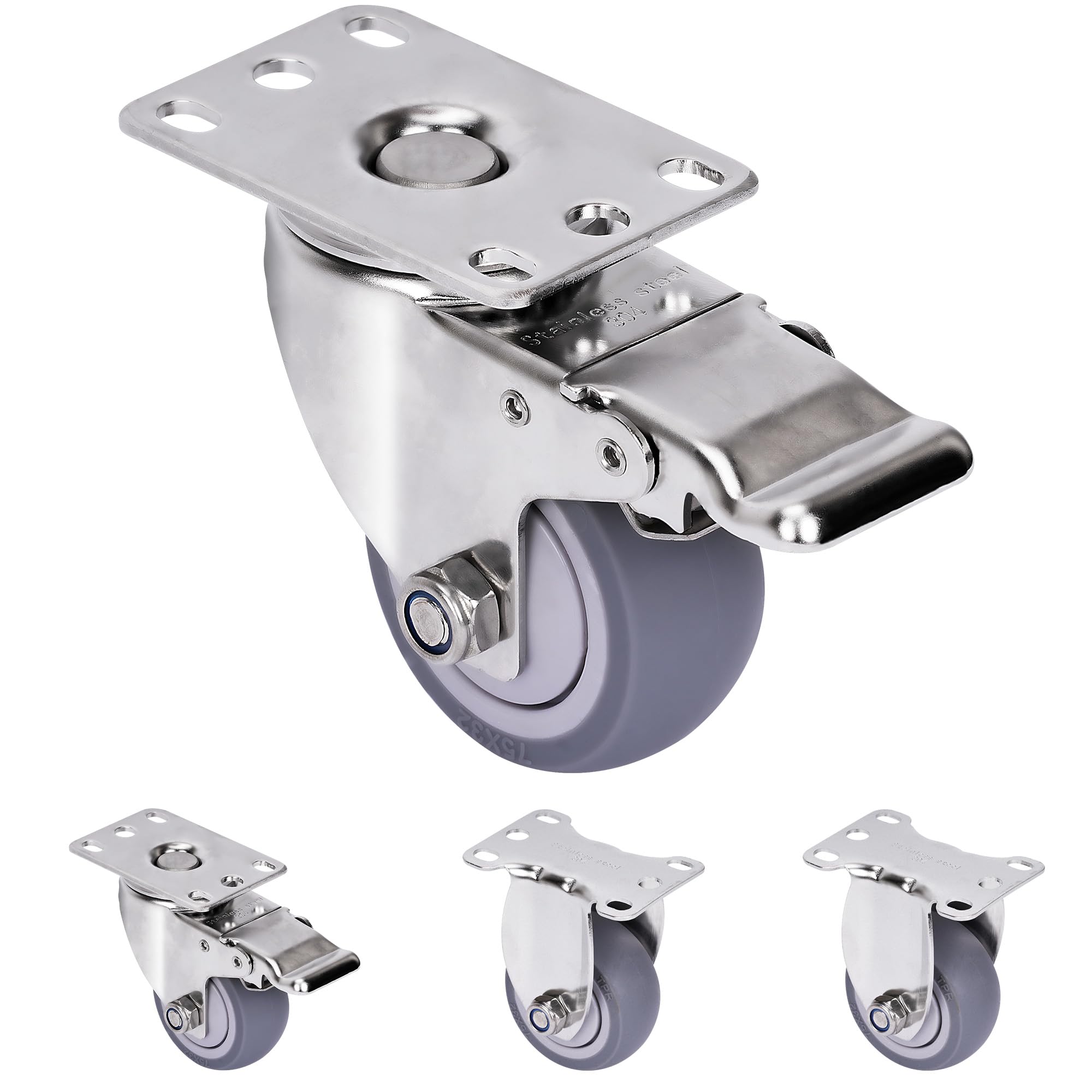 3in Caster Wheels Set of 4 Heavy Duty Rubber Casters with Brake Locking ...