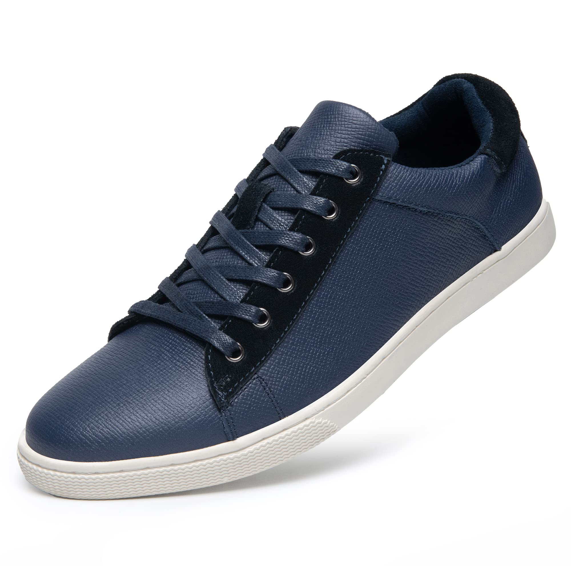 Men's Blue Leather Casual Sneakers - Fashion Dressy Oxford Sneaker Shoe ...
