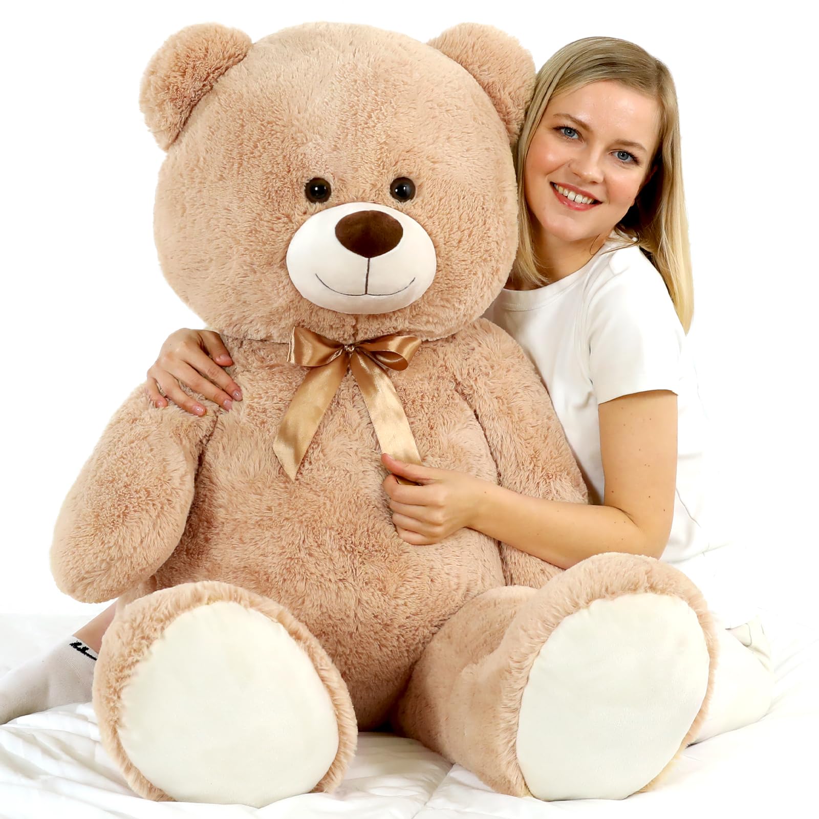MorisMos 4ft Large Teddy Bear Giant Cream Teddy Bear Big Stuffed Bear Soft Plush Bear Stuffed ...