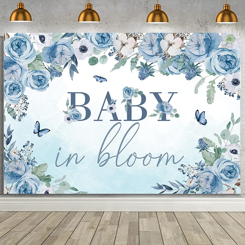 MEHOFOND 7x5ft Baby in Bloom Backdrop Blue Floral Baby Shower ...