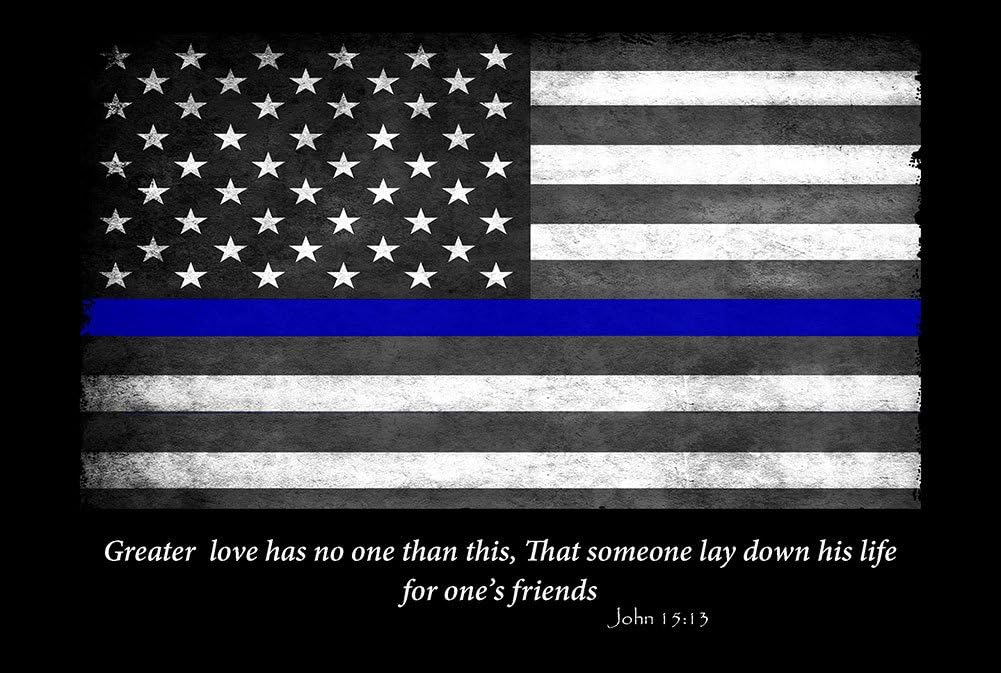 Amazon.com: Police Law Enforcement Thin Blue Line Flag John 15:13 ...