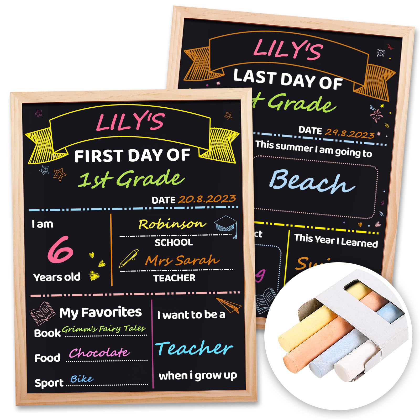 SKYDUE First & Last Day of School Board Sign,12"x 16" Wooden Framed ...