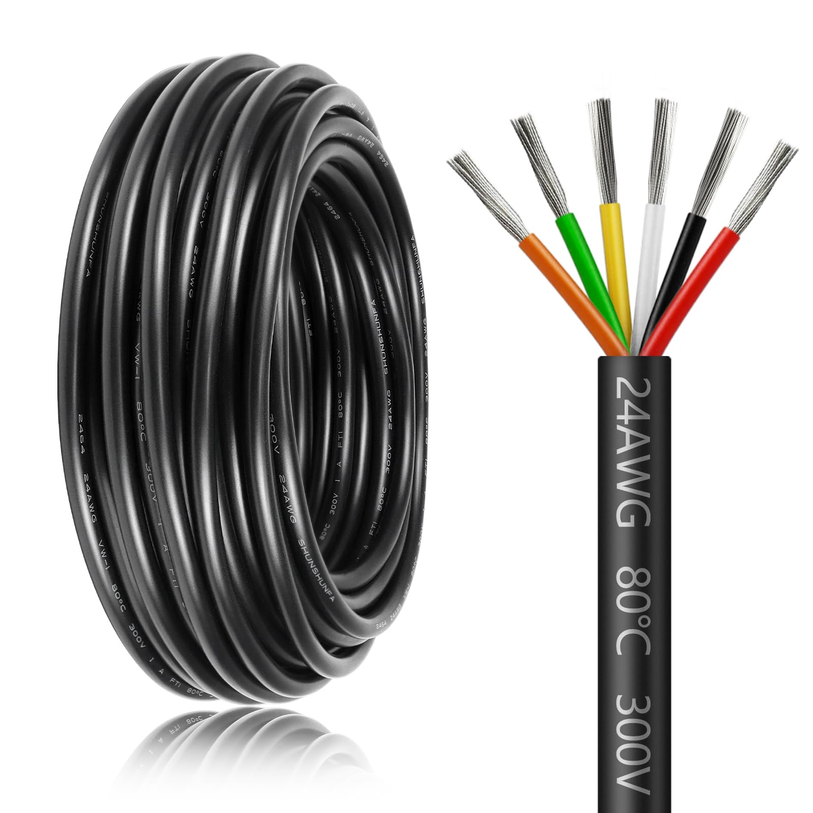 24 Gauge Wire 6 Conductor, 65.6FT 24AWG Electrical Wire, 24/6 Stranded Tinned Copper Wire ...