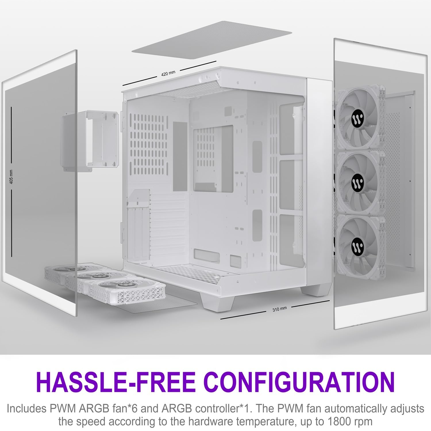 Mua KEDIERS ATX PC Case,6 PWM ARGB Fans Pre-Installed,360MM RAD Support,Gaming 270° Full View ...