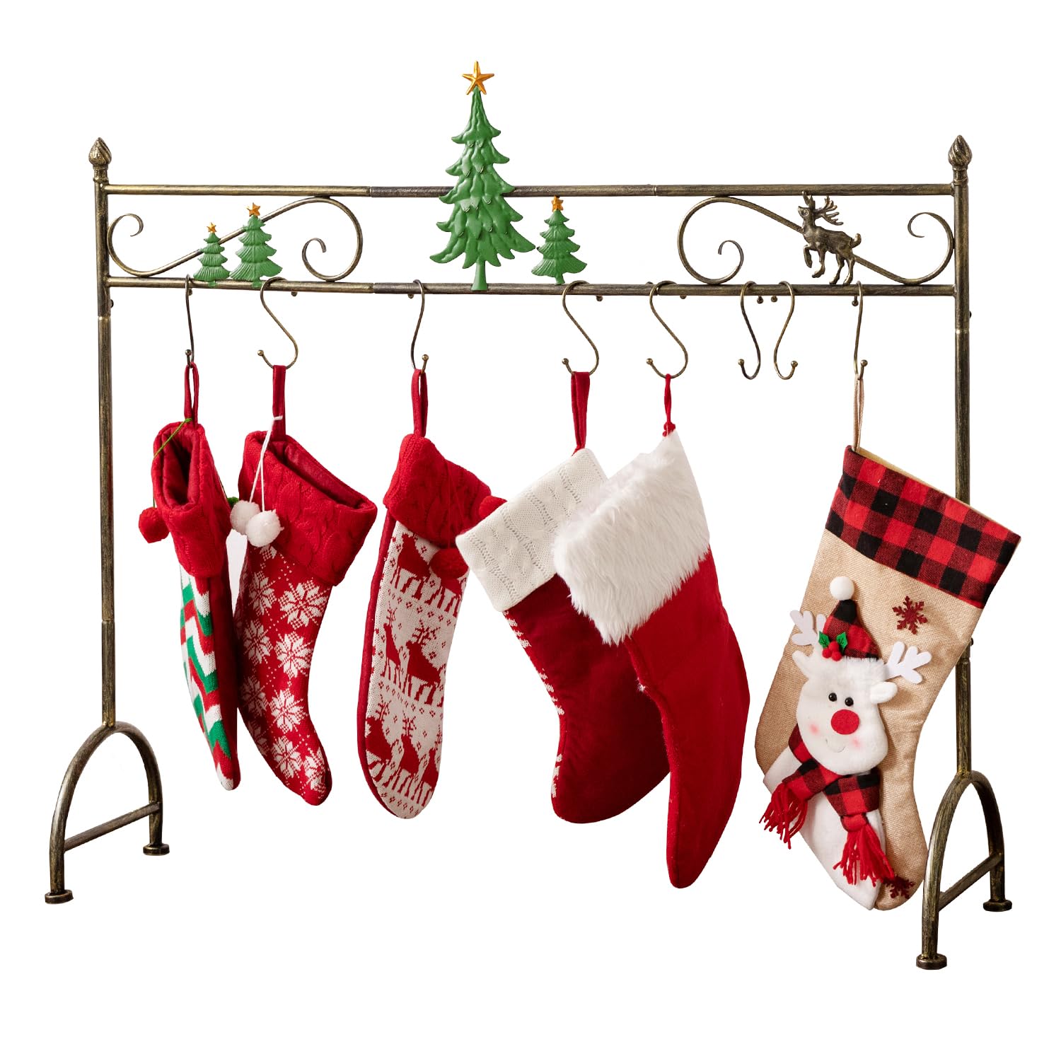 40” Christmas Stocking Holder Stand with 8 S-Hooks, Metal Freestanding ...