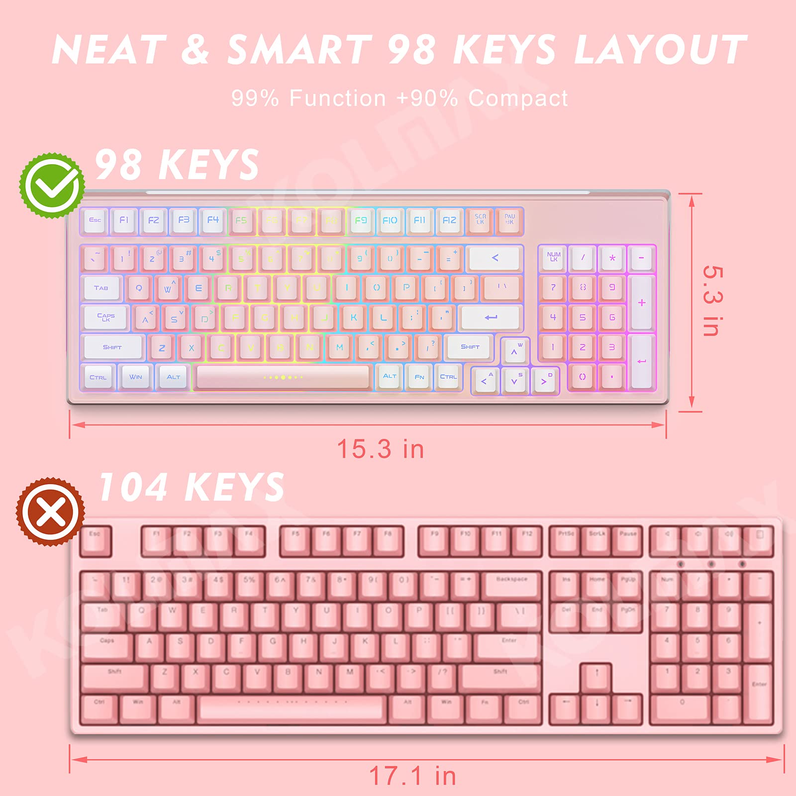 Mua KOLMAX GK98 Wireless Gaming Keyboard,2.4G Rechargeable RGB Pink ...