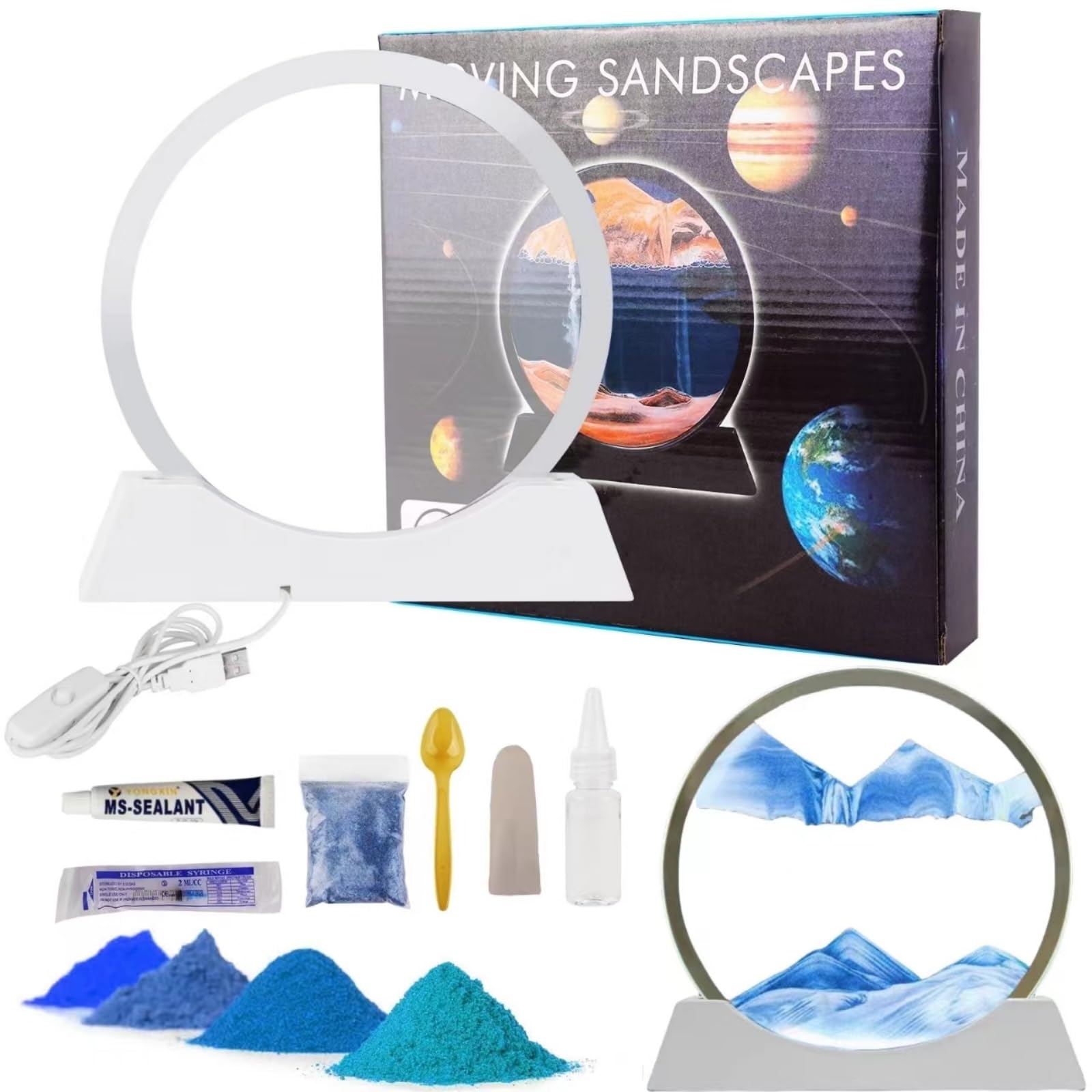 Moving Sand Art Picture in Motion DIY Kit, Round Glass 3D Deep Sea ...