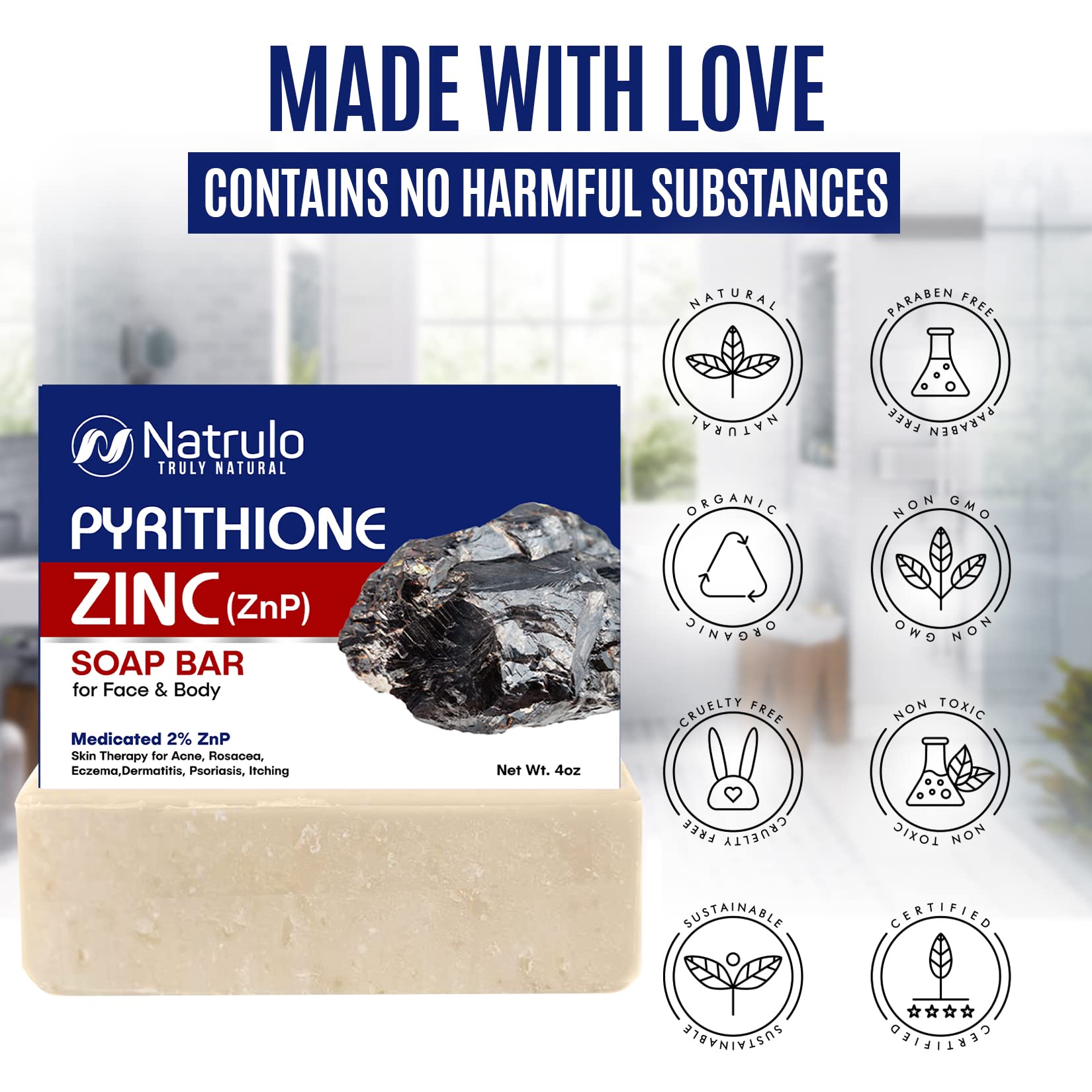 Mua Pyrithione Zinc Soap Bar for Face & Body, 4oz | 2% ZnP Bar Soap ...