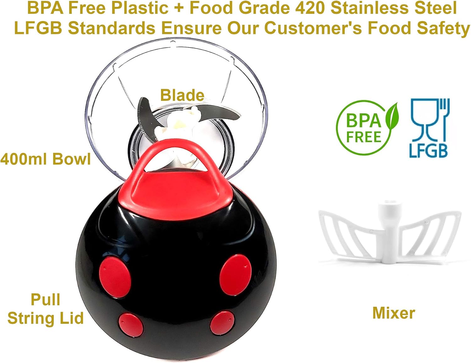 Manual Pull String Food Chopper Processor Blender Mixer 600ml (400/600 ...