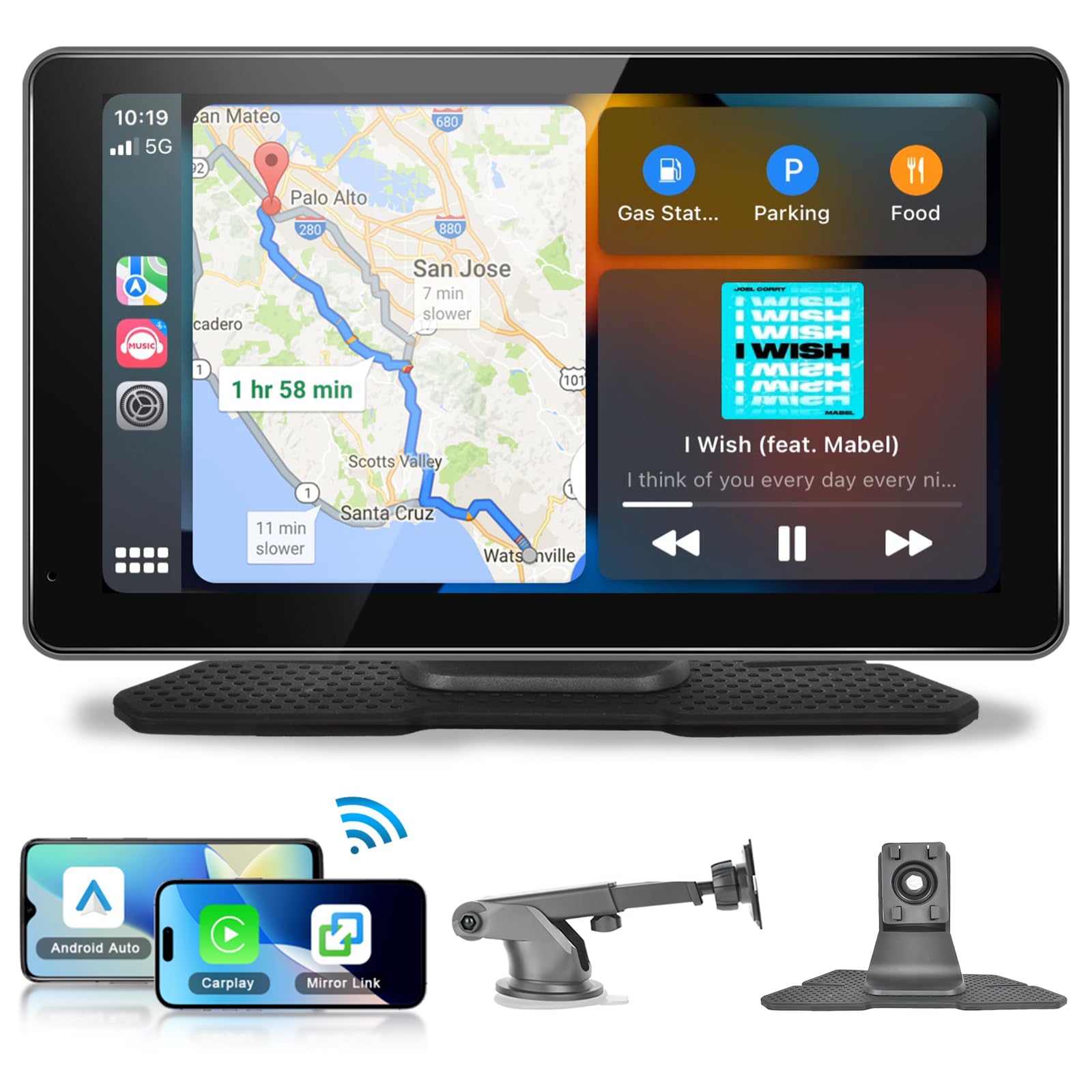 Apple Carplay Screen for Car, 7" HD IPS Portable Car Stereo Touch ...
