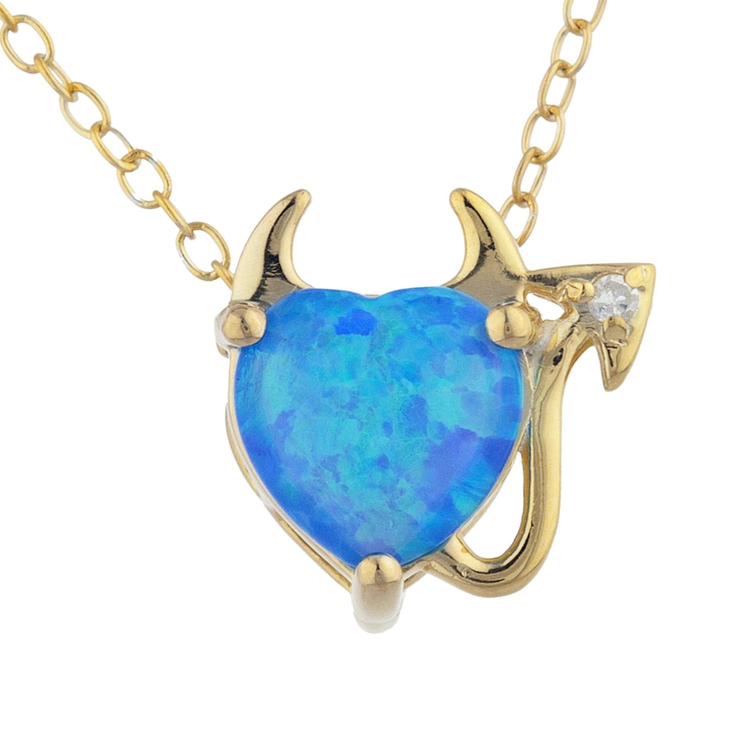 Amazon.com: Simulated Blue Opal & Diamond Devil Heart Pendant 14Kt ...