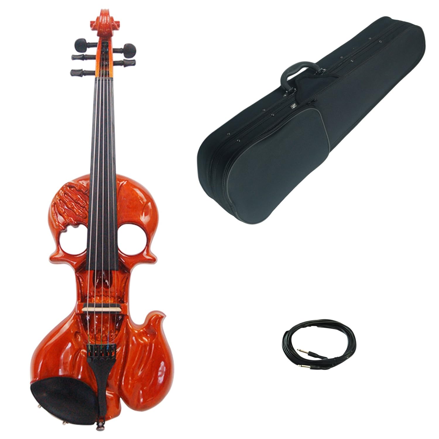 Musical Kinglos 4/4 Solid Wood Advanced 5-STRING Skull Electric/Silent Violin Kit with Ebony ...