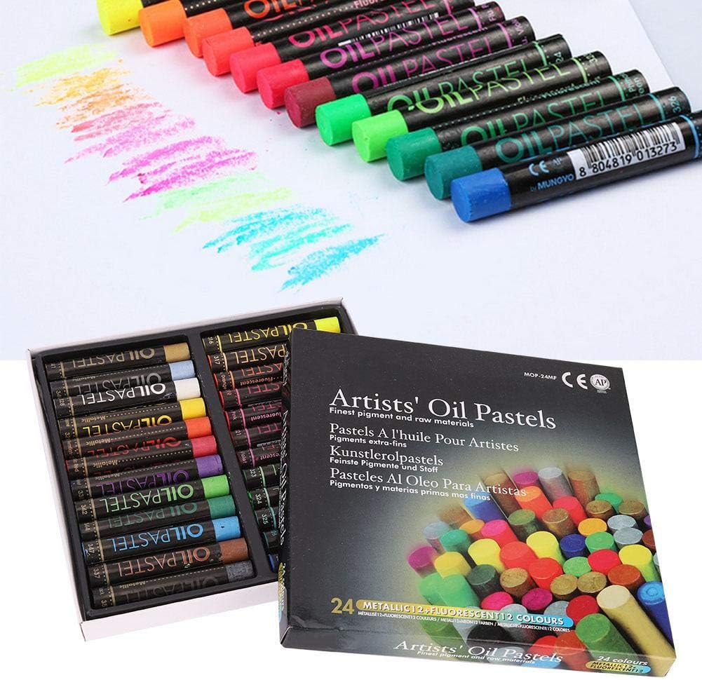 Oil Pastels, 24Pcs Fluorescent Metallic Color Soft Pastels Non-Toxic ...