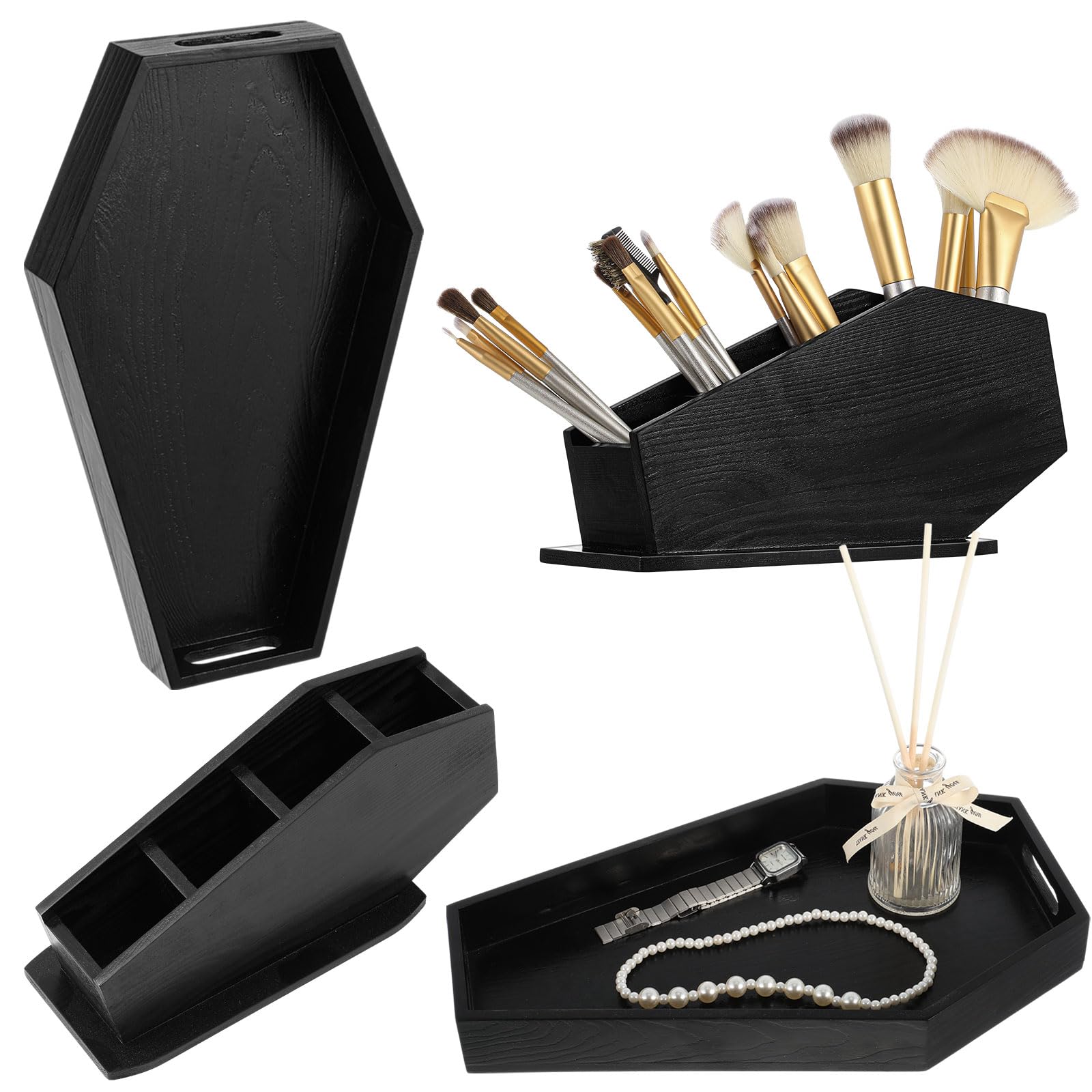Juexica 2 Pcs Wood Coffin Tray Christmas Decor Coffin Makeup Brush ...