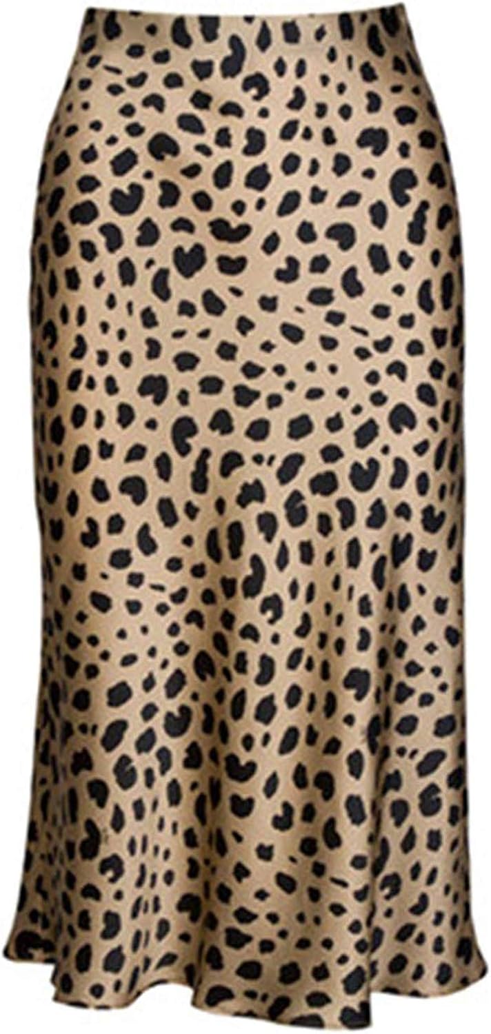Damen Rock mit Leopardenmuster, hohe Taille, versteckter elastischer ...