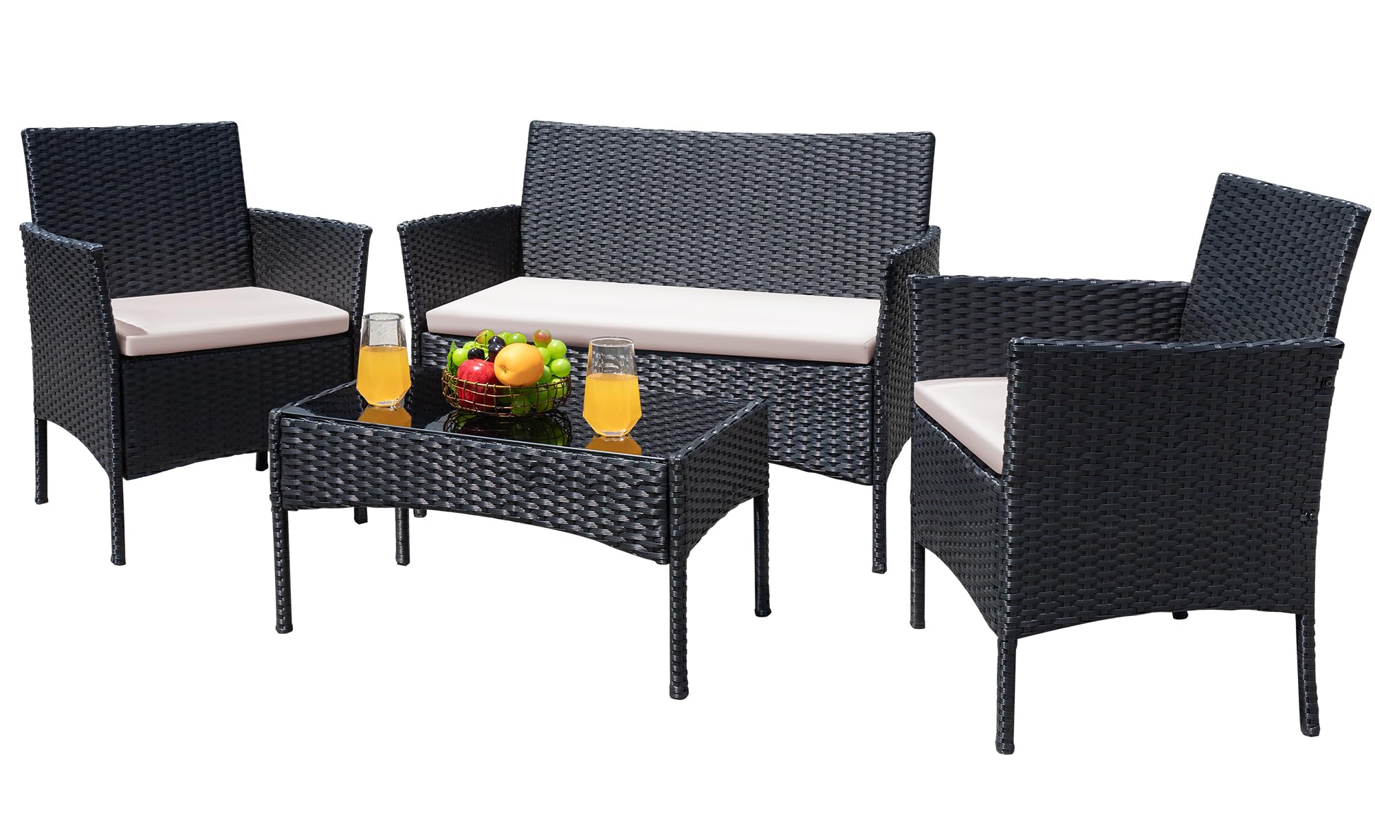 Greesum Patio Furniture 4 Pieces Conversation Sets Outdoor Wicker ...