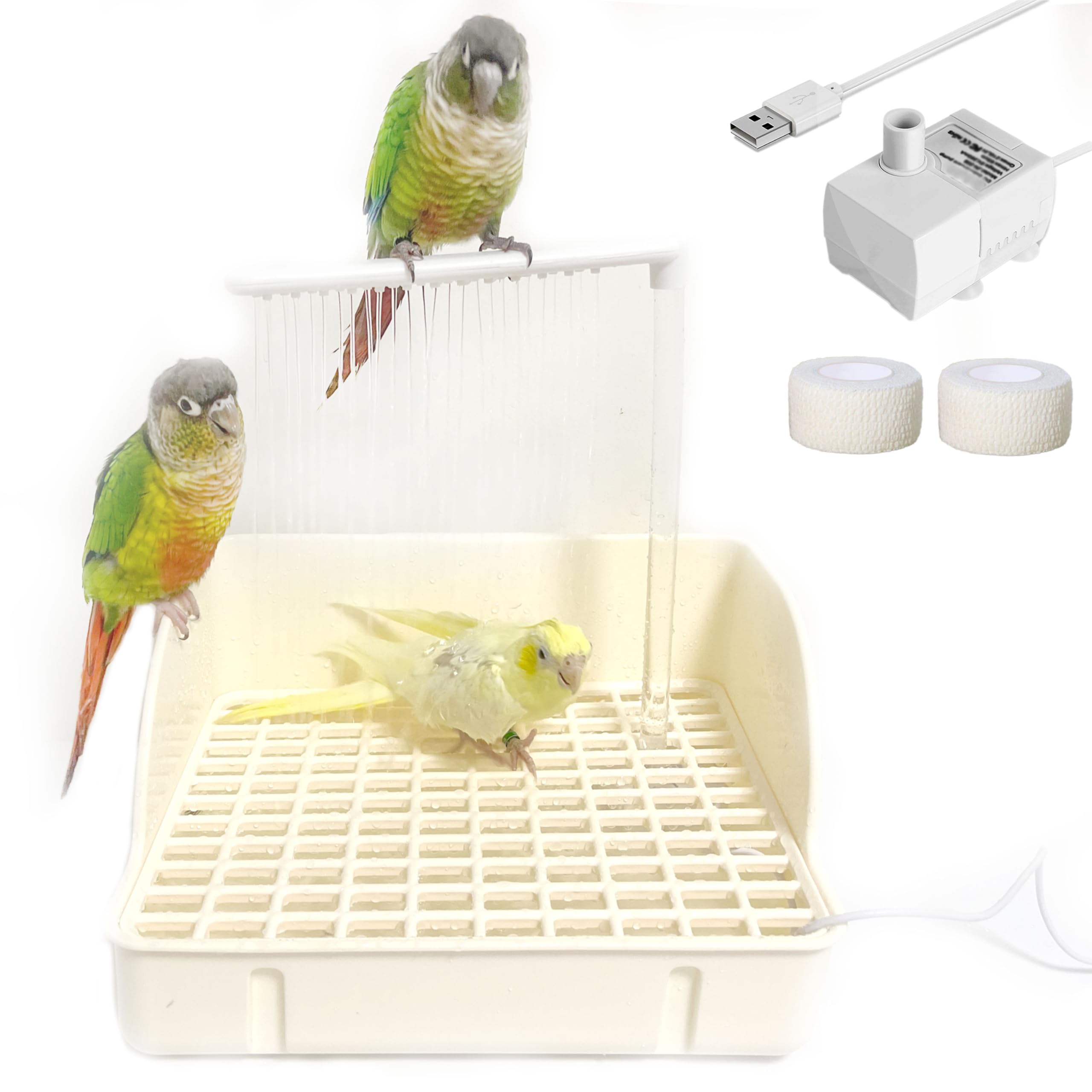 Jevnd Automatic Parakeet Bird Bath with Pump, Large Bird Shower Fountain Indoor Bathtub with ...