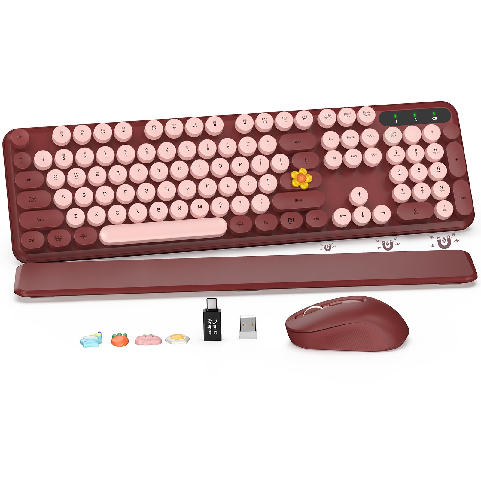 Wireless Keyboard And Mouse Combo Retro Keyboard With Round Keycaps
