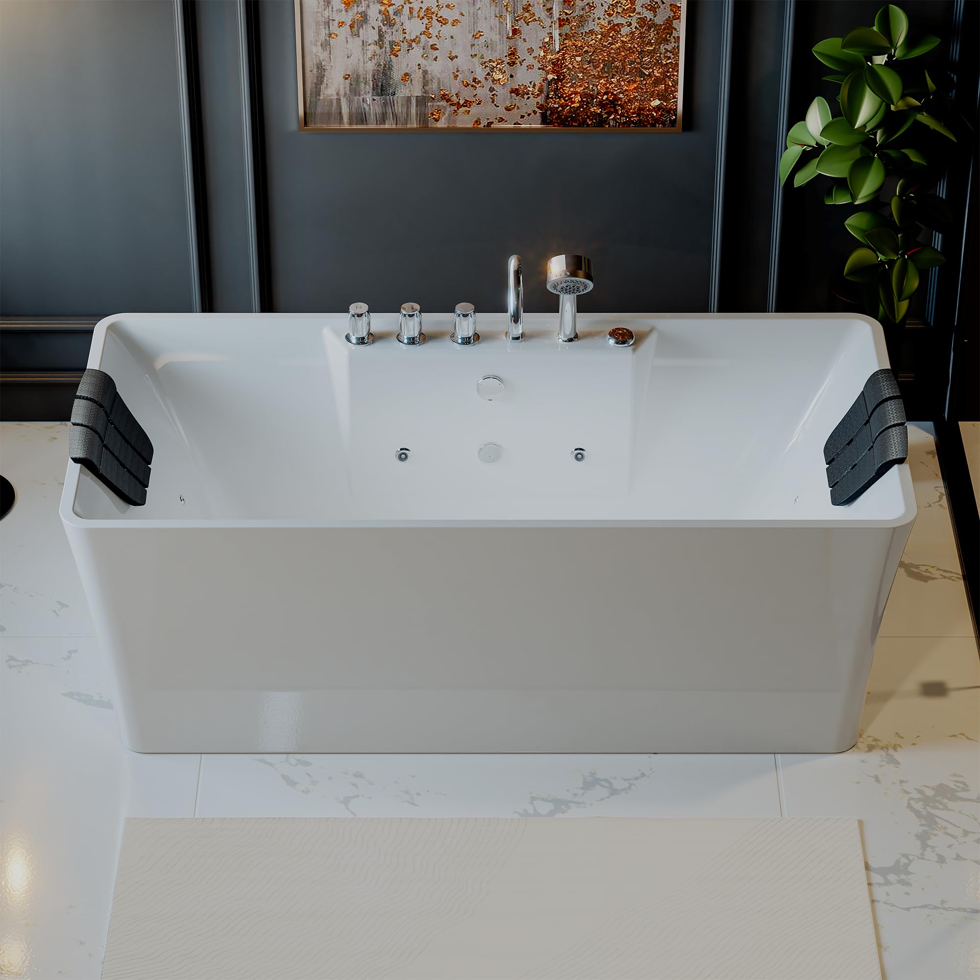 Empava 67-Inch White Freestanding Whirlpool Bathtub Rectangular with 8 ...