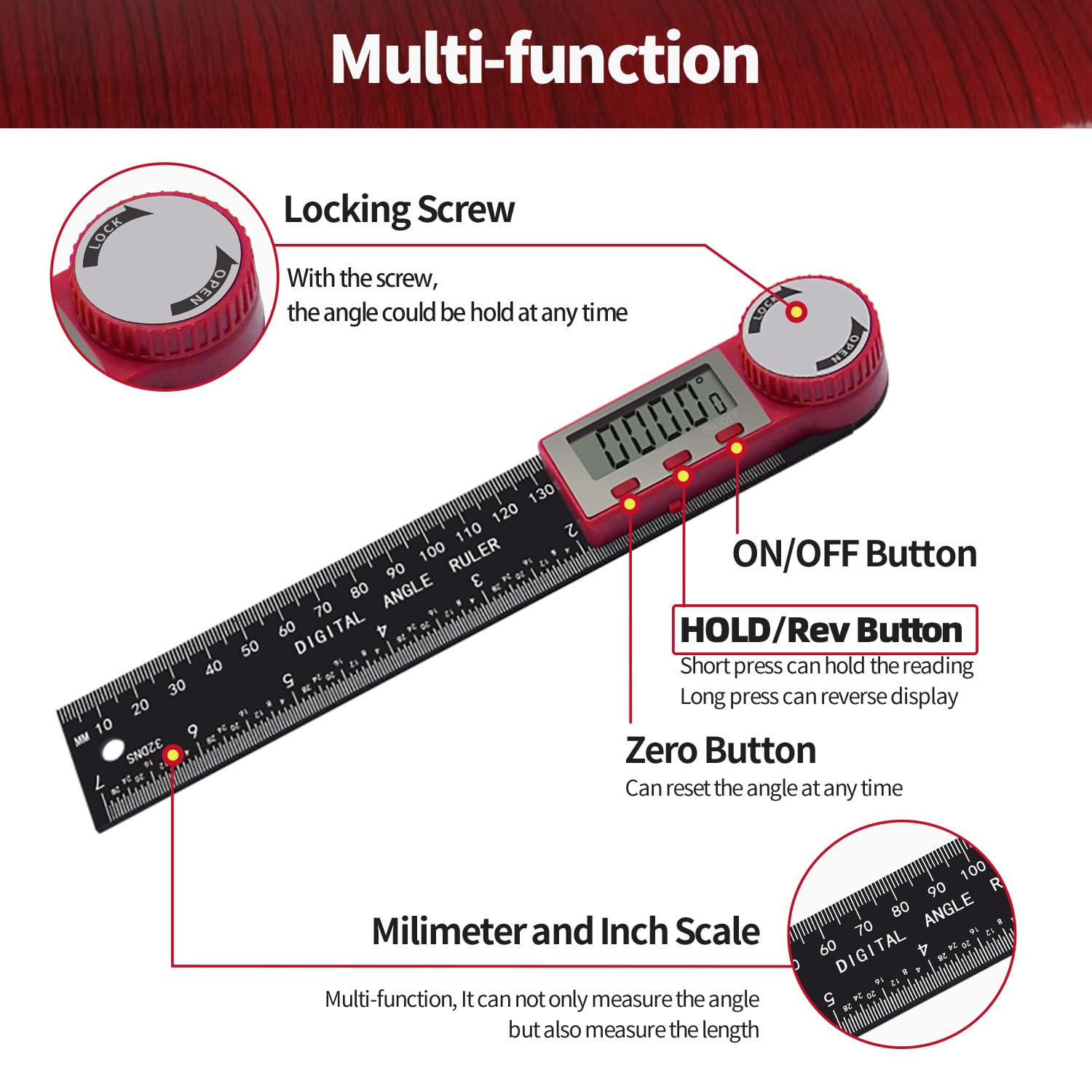 Mua Digital Protractor Protractor Ruler with 200mm Carbon Fiber Plastic ...