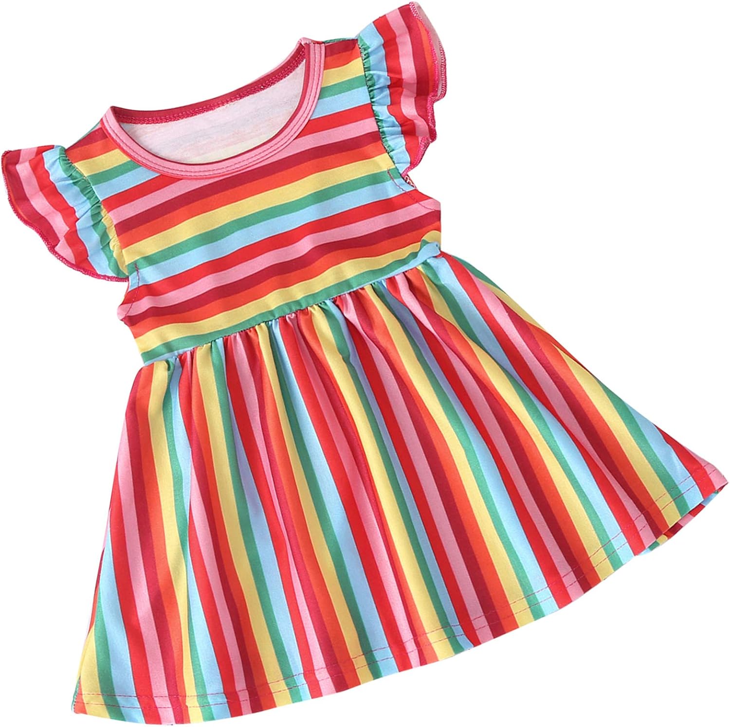 Huyghdfb Rainbow Striped Dress for Kids Little Girls Flying Sleeve ...