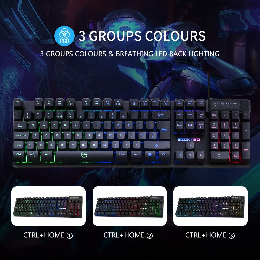 EZONTEQ Gaming Keyboard Mechanical Feel Ergonomic Membrane Gaming ...