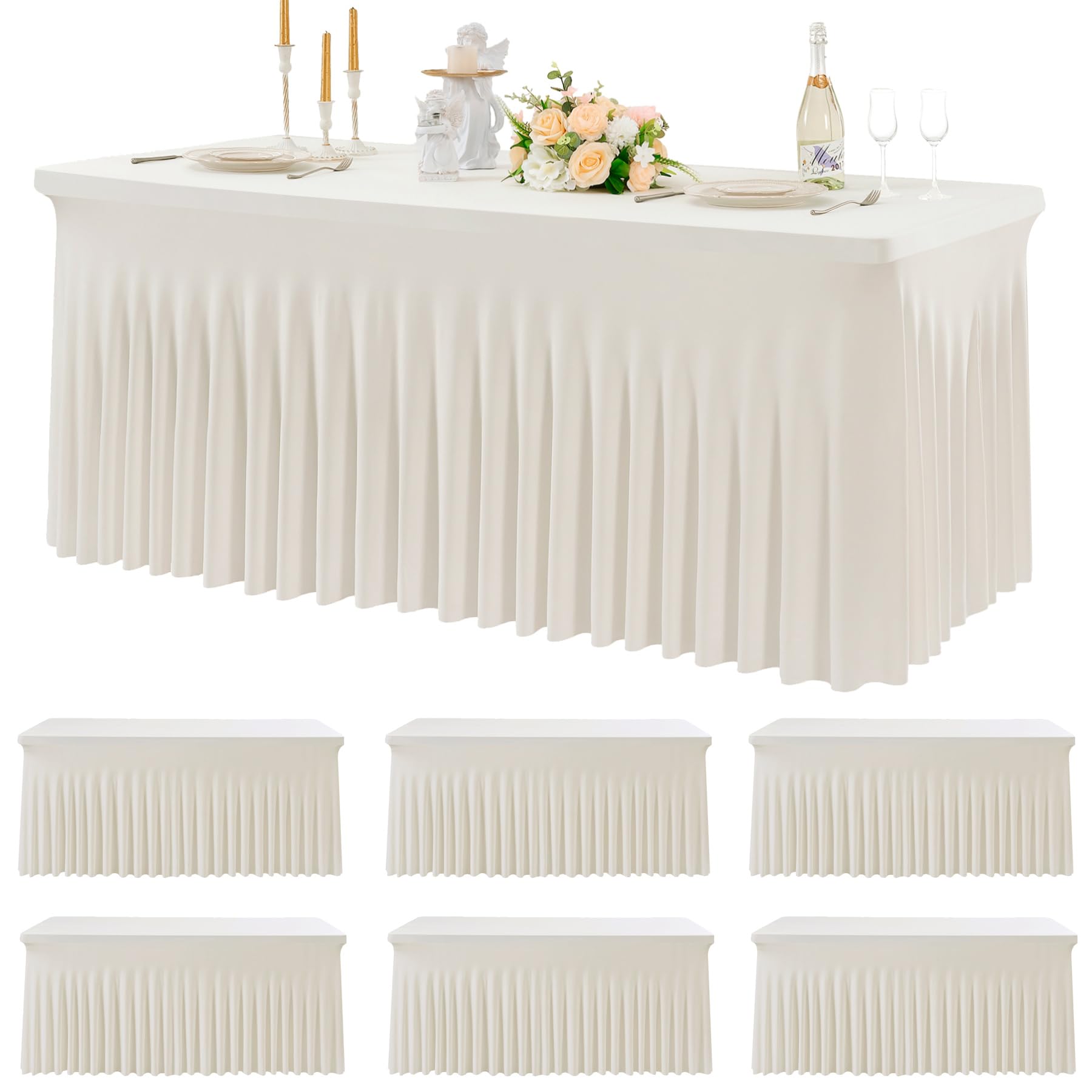 Htper 6 pk Spandex Ivory Tablecloths for 6 Foot Rectangle Tables ...