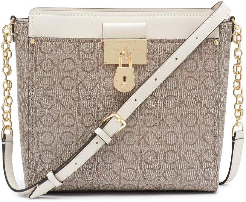 Calvin Klein Women's Camille Signature Mid-sized Crossbody, Almond ...