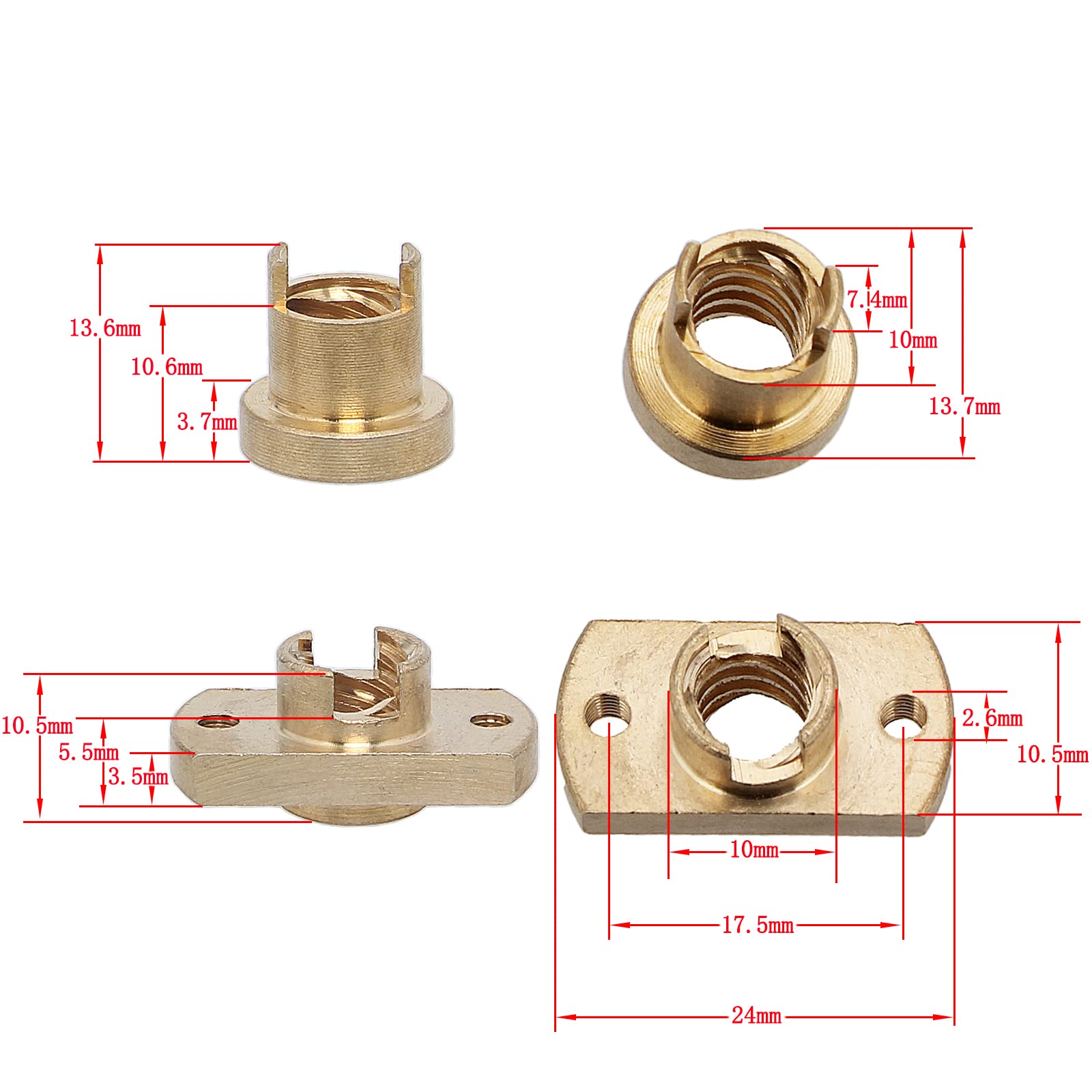 Mua 2 Pack Anti Backlash Spring Loaded Nut Elimination Gap Brass Nuts Z ...