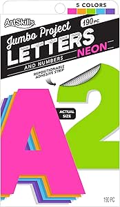 Amazon.com: ArtSkills Jumbo 4" Paper Poster Letters and Numbers for Projects and Crafts, Neon ...