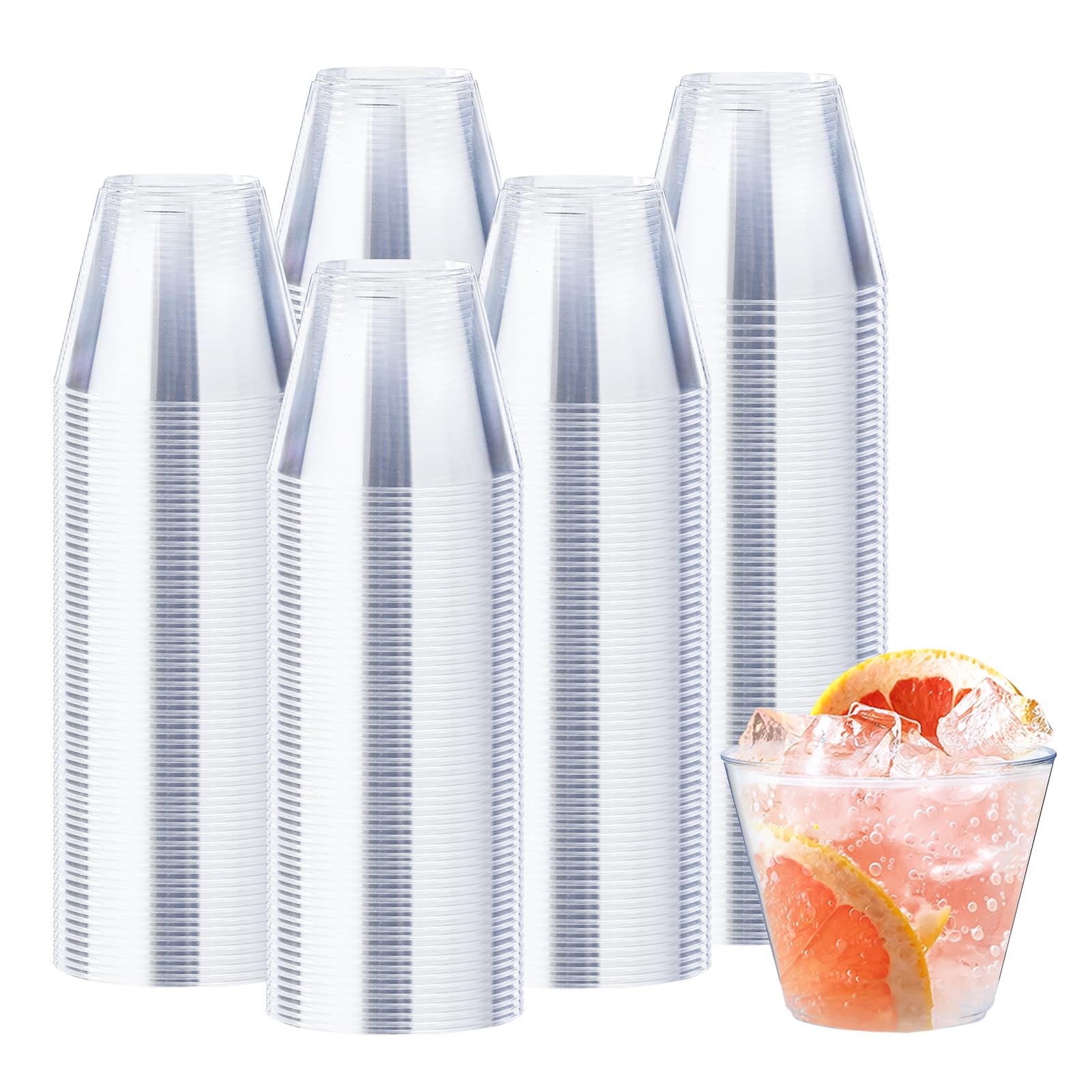 Clawsoff 9 oz Clear Plastic Cups, 300 Pack Disposable Fancy Cups for ...