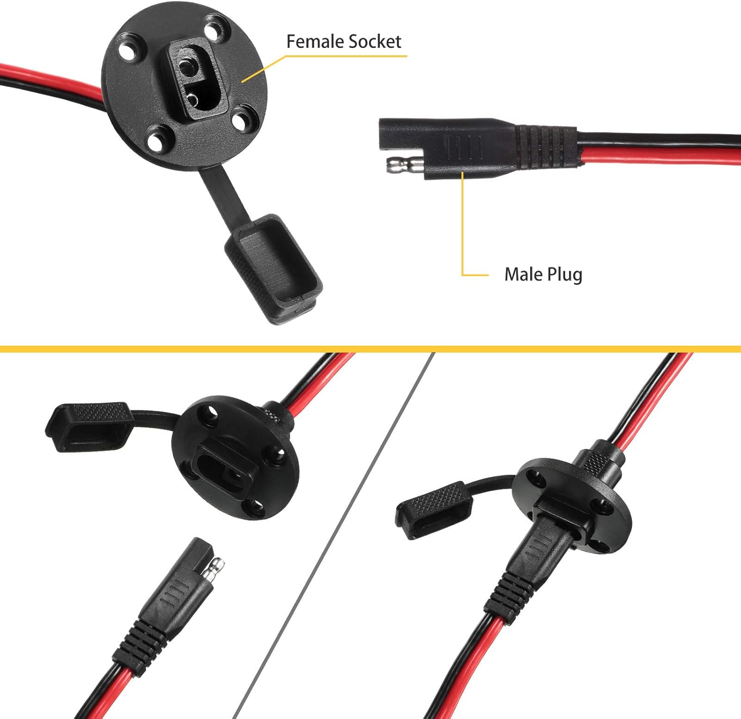 4 Packs SAE Connectors Solar Weatherproof SAE Socket Sidewall Port ...