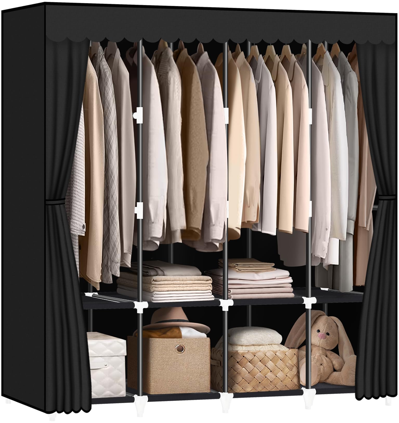 LOKEME Portable Closet, Black Wardrobe Closet Organizer with Cover ...
