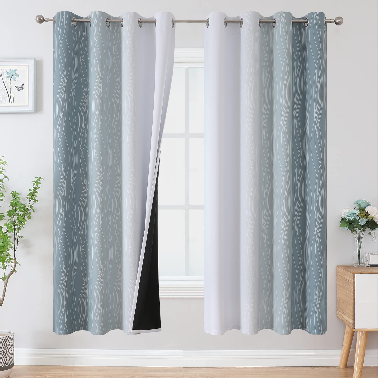 Estelar Textiler Stone Blue and Greyish White Blackout Curtains 72 Inch ...