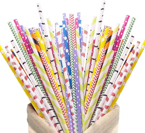 HAKACC Papier Strohhalme, 200 Stück Bio Strohhalme Bunte Papier ...