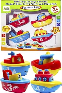 Amazon.com: 3 Bees & Me Bath Toys for Boys and Girls - Magnet Boat Set ...