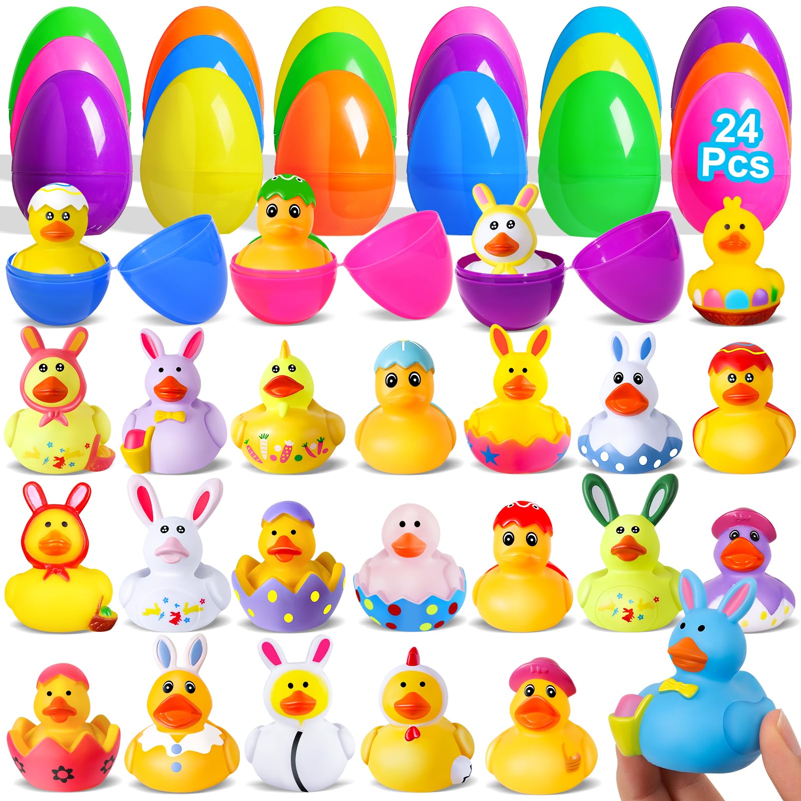 24 Pcs Prefilled Easter Eggs with Rubber Ducks, Easter Basket Stuffer ...