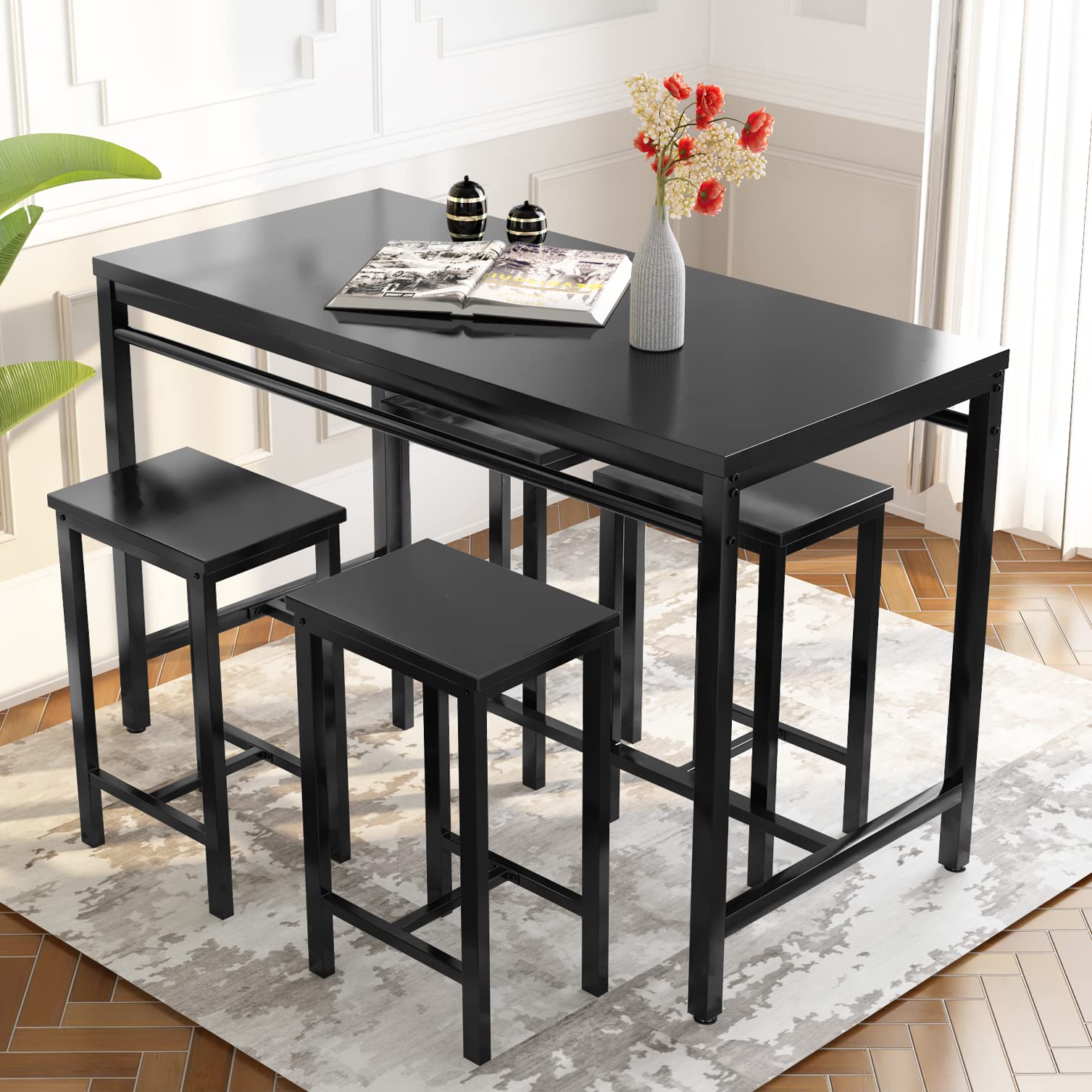 AWQM 5 Piece Bar Table Set, Modern Counter Height Dining Table And ...