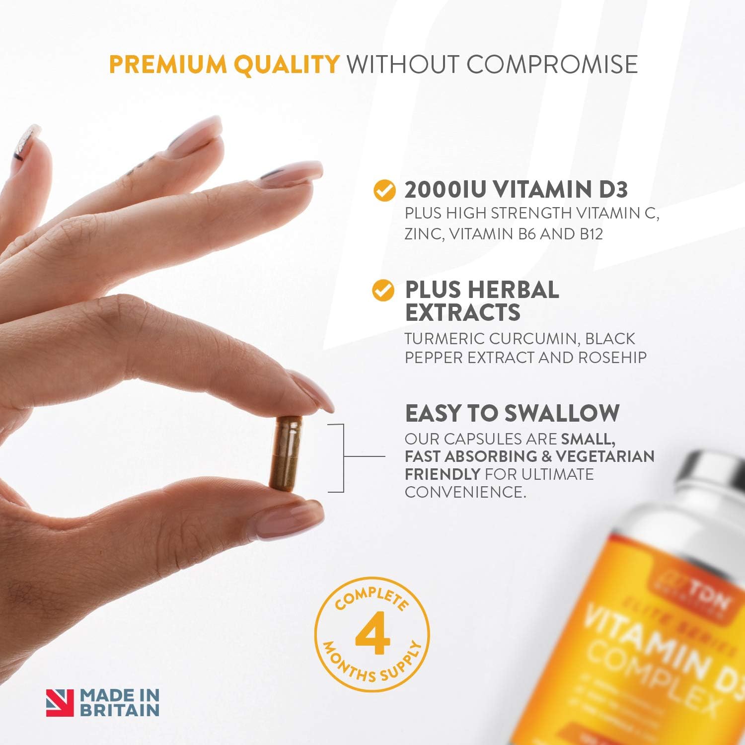 Vitamin D3 Complex – high Strength 2000iu – 120 Capsules – Enhanced with Vitamin D, C, Zinc, B6 ...