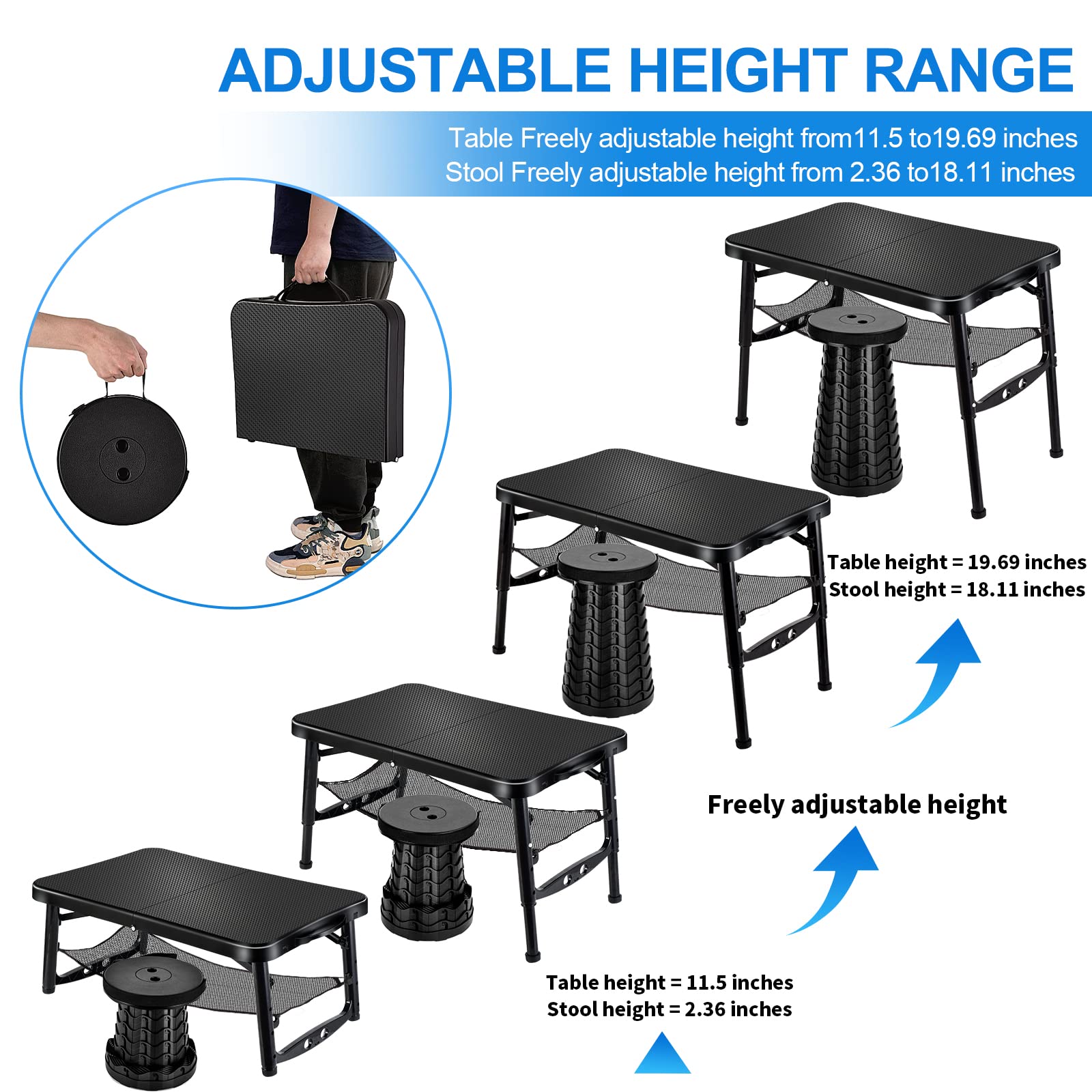 Mua Retractable Folding Table and Stool Set, Portable Camping Foldable ...