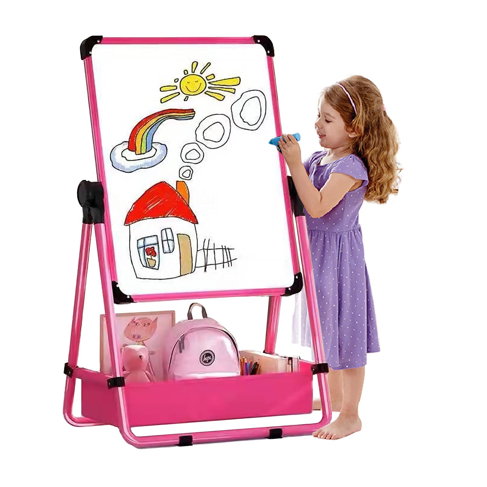 Kids Art Easel with 29.5inch-44inch Height Adjustable Whiteboard ...