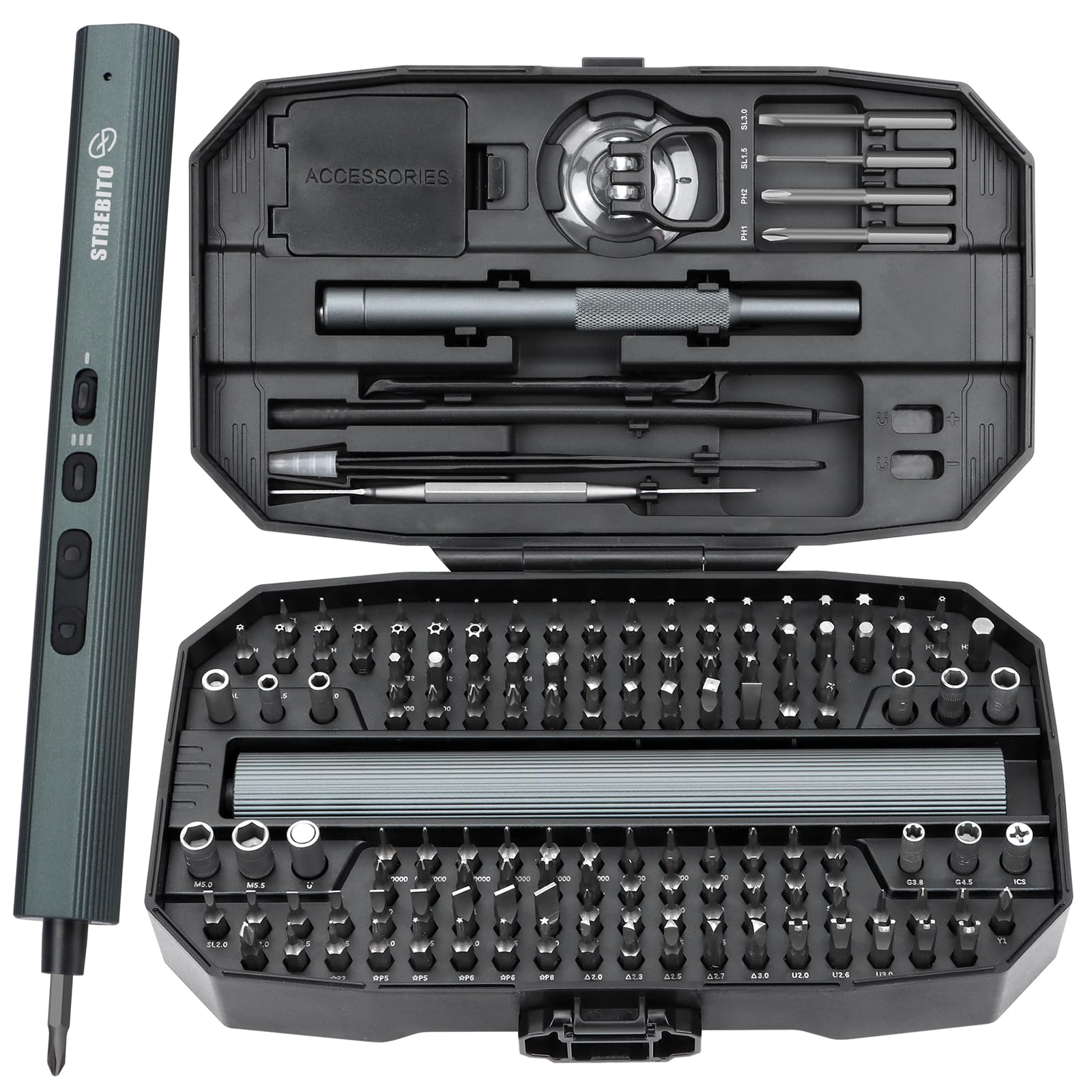 STREBITO Electric Screwdriver 155 in 1 Mini Electric Screwdriver Set, Max 5 N.m, 140 S2 Magnetic ...