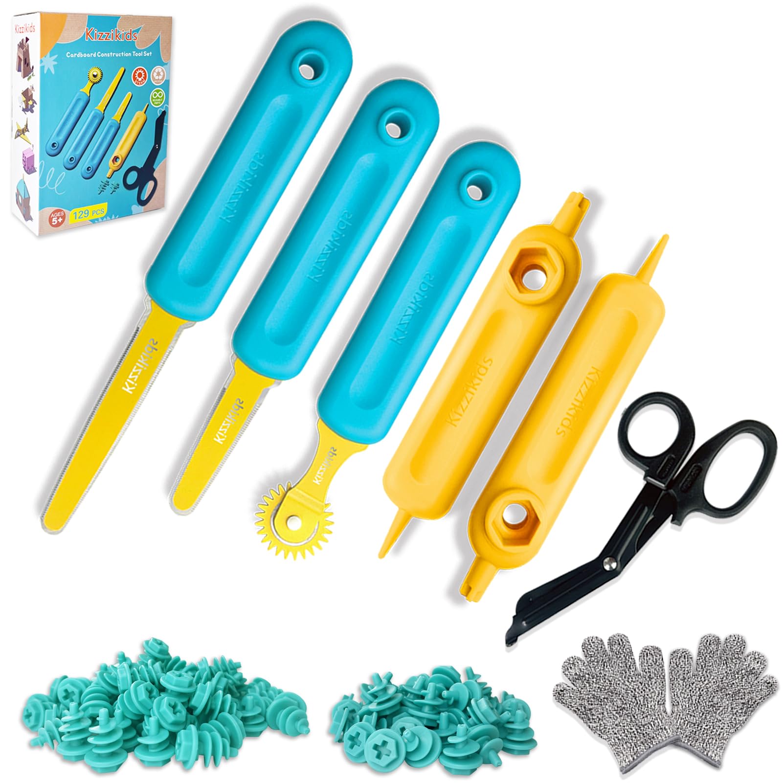 Kizzikids 129 Piece Cardboard Tools for Kids with Tool Box ...
